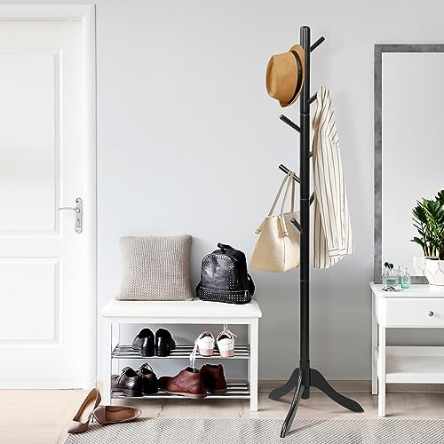 Wooden Tree Coat Rack Freestanding, Entryway Coat Stand with 8 Hooks ...