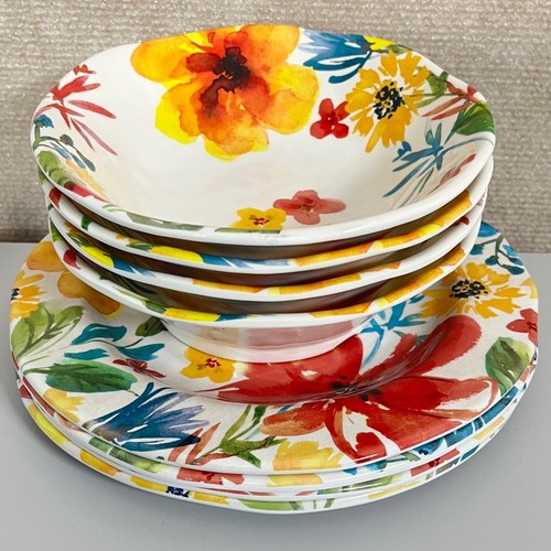 Melamine Pier One Imports Dinner Plates & Bowls Floral Blue Red Yellow ...