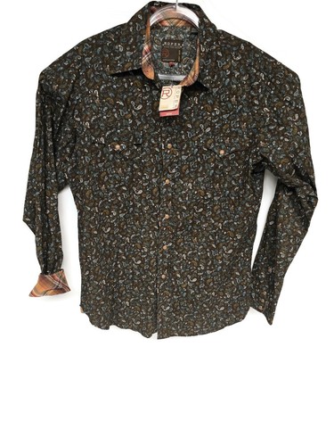 Roper Mens Pearl Snap Shirt Large Blue Brown Paisley Flip Cuff Western ...