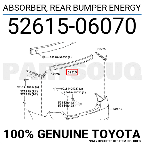 5261506070 Genuine Toyota ABSORBER, RR BUMPER 52615-06070 | eBay