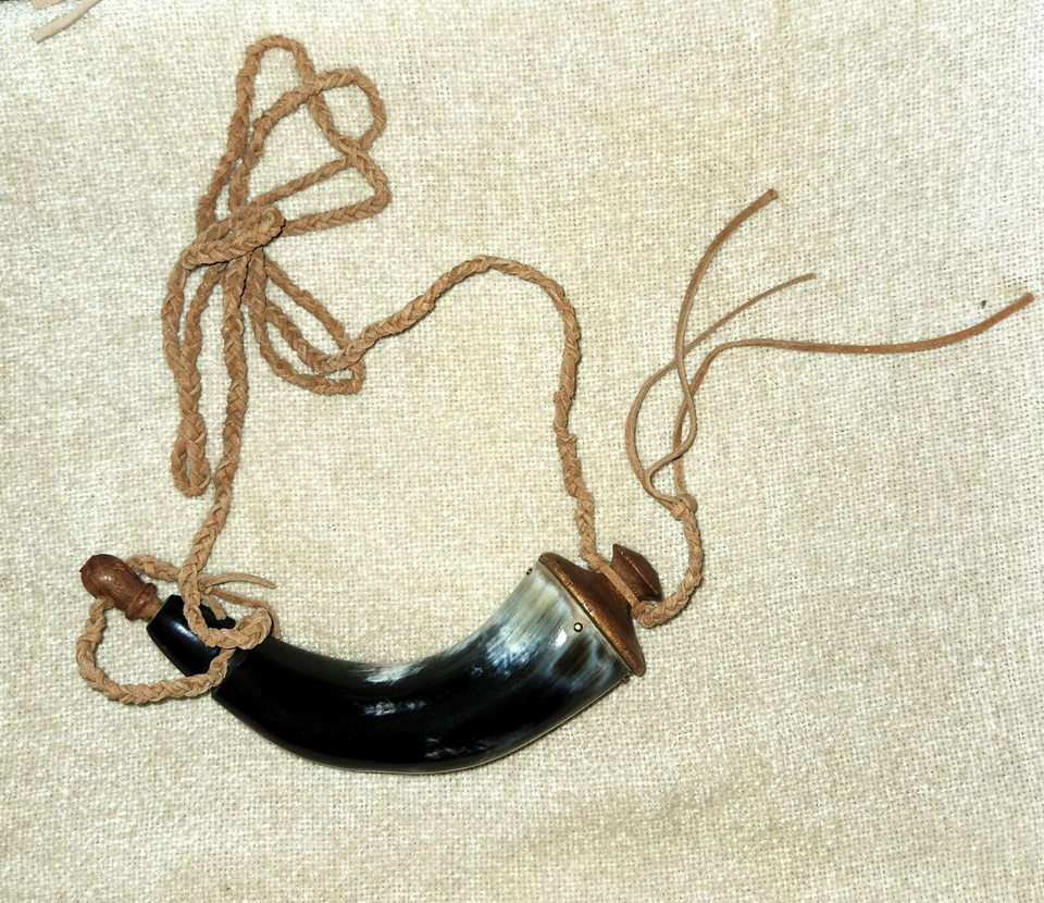 Powder Horn 8" w/ Braided Leather Strap Handmade Mtn Man Musket ...