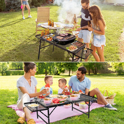 Folding Table with 2 Wing Panels, 3X2 FT Camping Table with Mesh ...