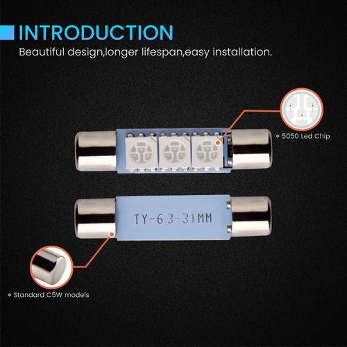 100Pcs 28mm/31mm 6641 6614F LED Bulb For Sun Visor Vanity Mirror Fuse ...