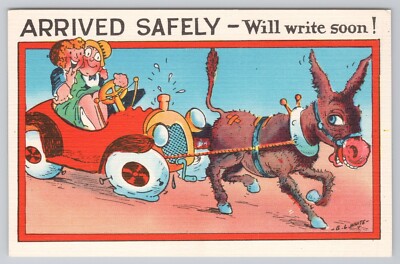 Postcard Comic Card Humor Vintage Funny "Arrived Safely - Will Write ...