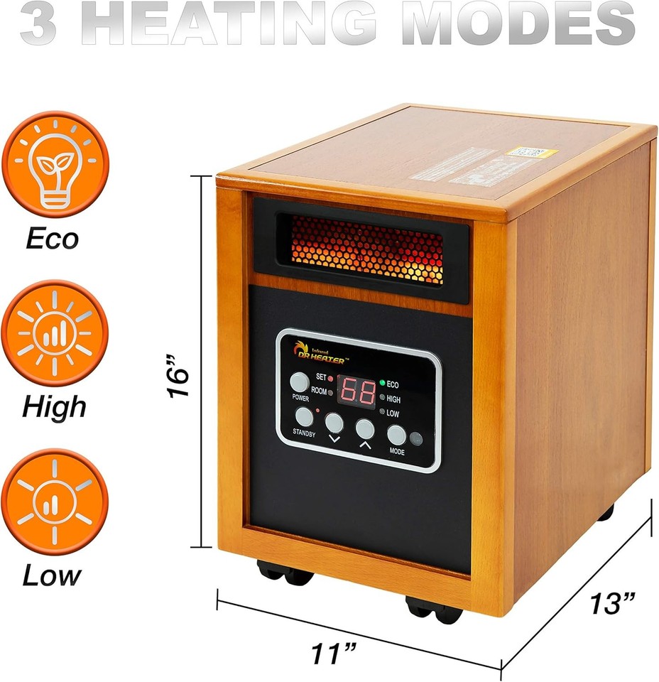 Dr Infrared Heater Portable Space Heater, 1500 Watts, Cherry Color (1 ...