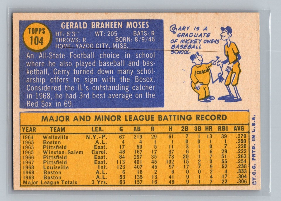 1970 Topps Gerry Moses #104 - Boston Red Sox - EX to NEAR MINT | eBay