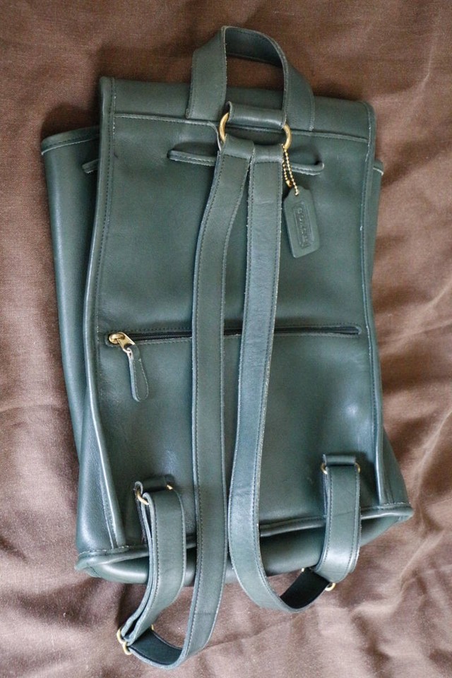 Coach Vintage Green Leather Rucksack Turn Lock Drawstring Daypack ...