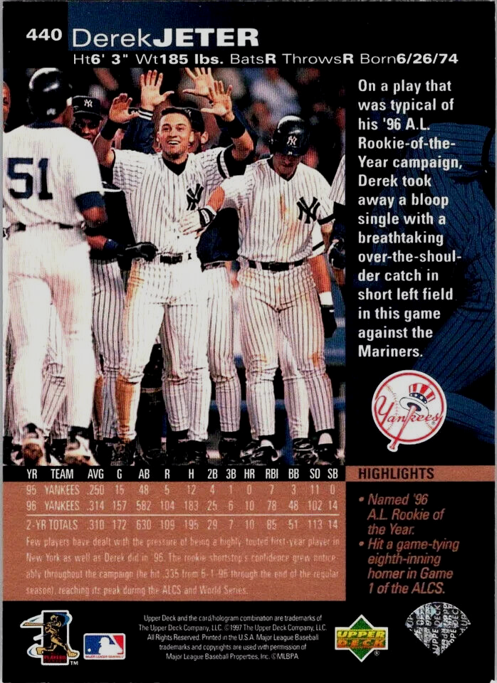 Derek Jeter Upper Deck "AL Rookie of the Year Award" ~ Yankees, HOF | eBay