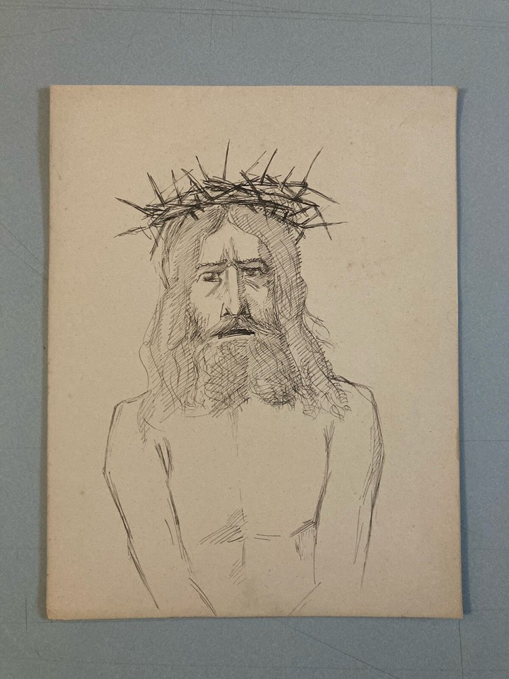 Very Nice Drawing Antique Ink Christ Jesus Crown Thorn Art Xixth to ...