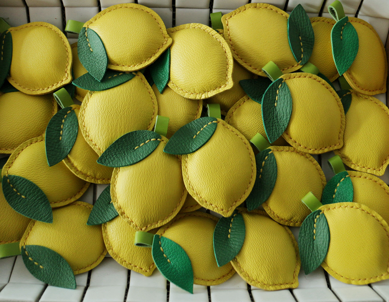 Handmade Genuine Leather Lemon Charm Key Chain Ring Bag Handbag ...