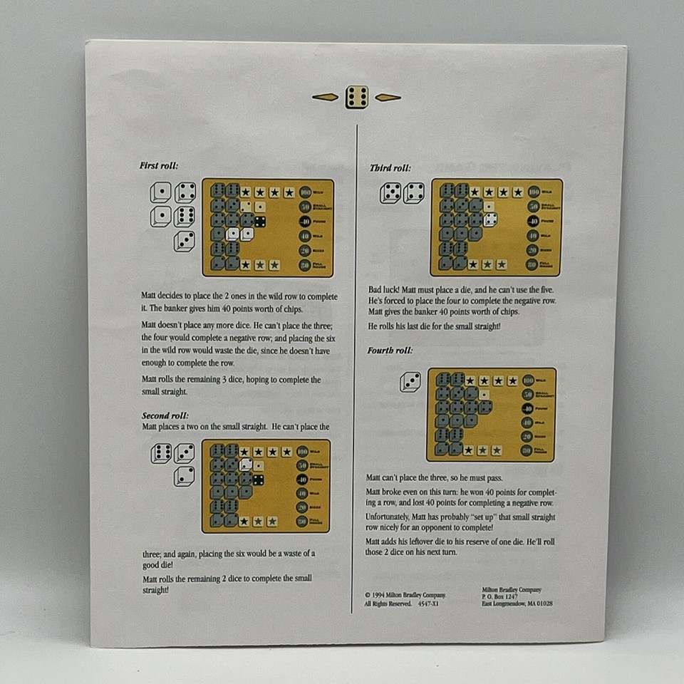 1994 Sharp Shooters Dice Board Game Replacement Parts: Rules ...