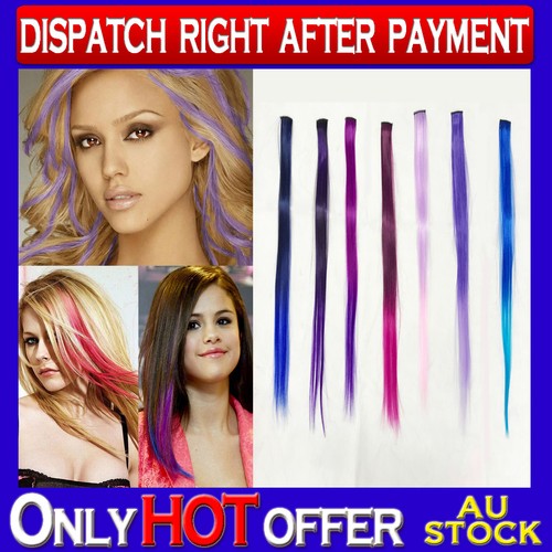 5x Clip In Highlight color Hair Extensions Single Piece Streak colorful ...