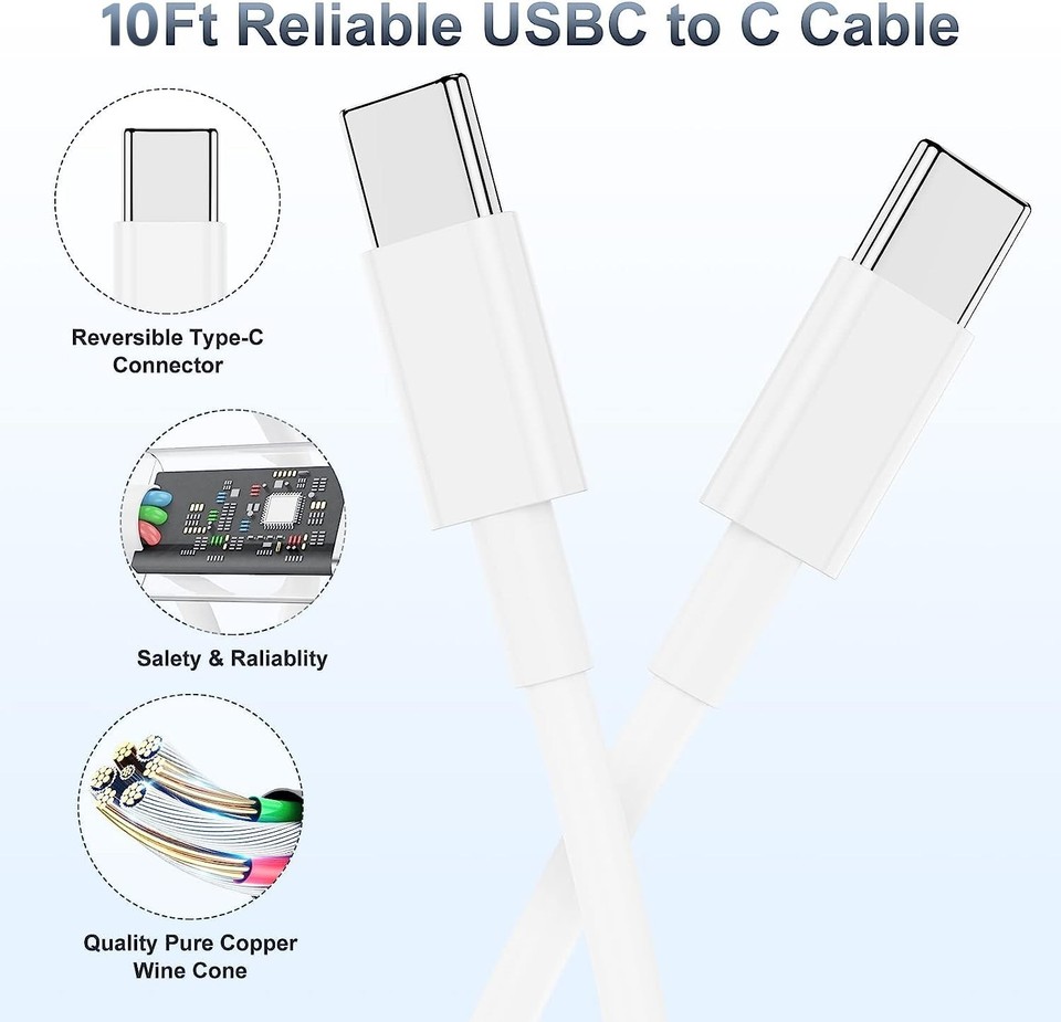 iPhone 17 16 15 Fast Charger and 10ft Type C to C Cable Cord Long, USB ...