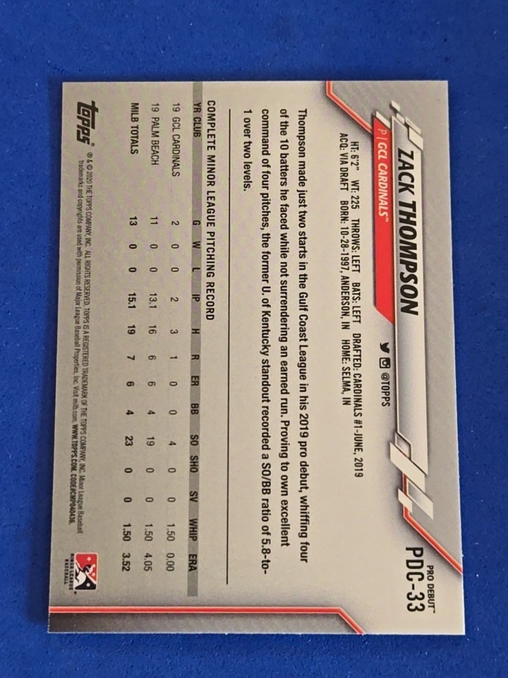 2020 Zack Thompson ROOKIE RC Topps Pro Debut Chrome #PDC-33 | eBay