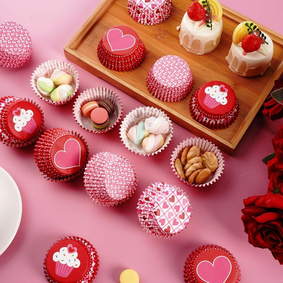 100PCS Valentines Cupcake Liners Love Heart Muffin Liners Paper Baking ...