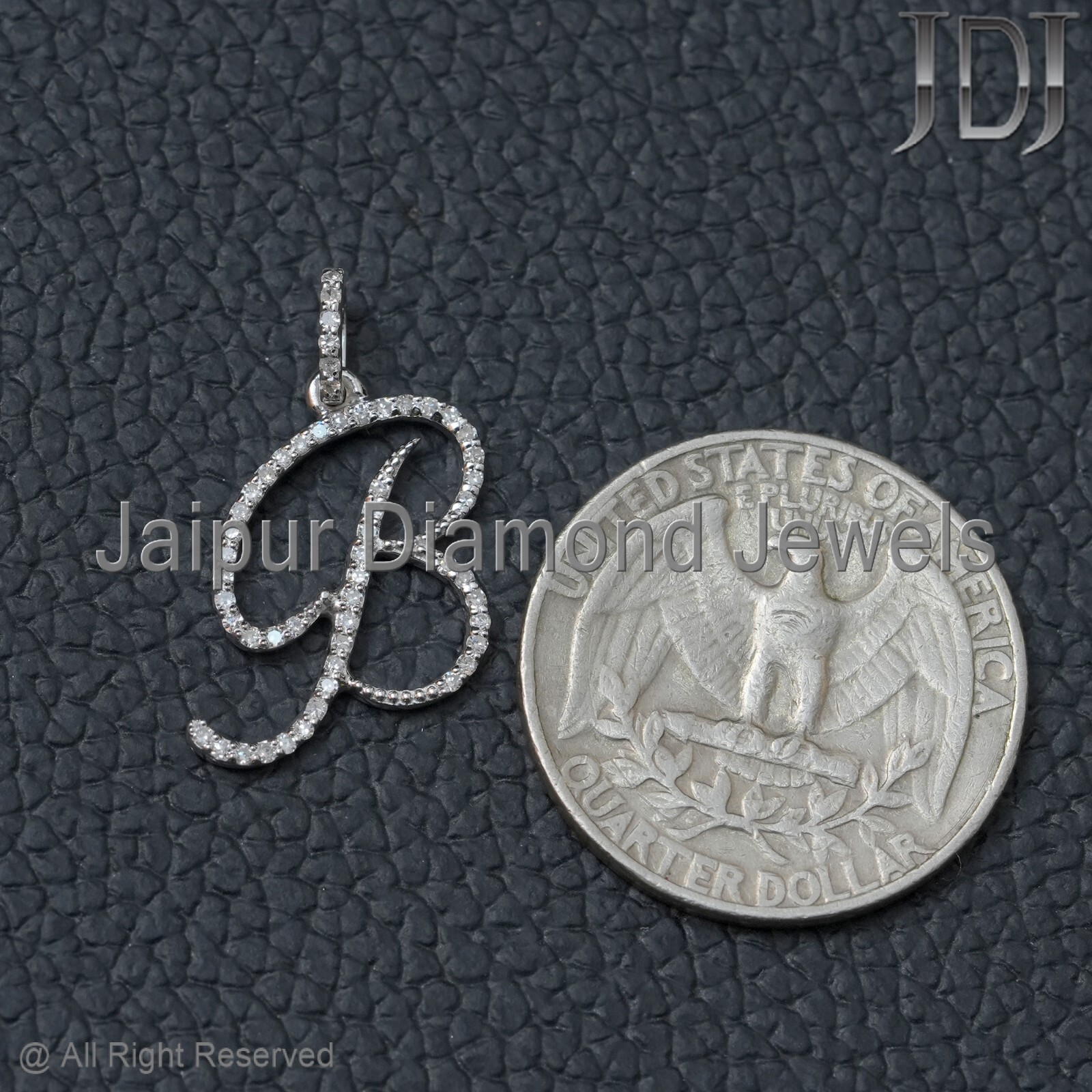 Solid 14k White Gold Natural Diamond B Initial Letter Alphabet Charm ...