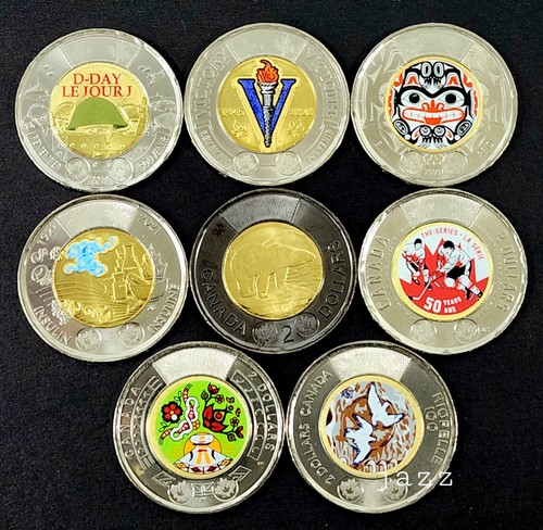Complete Set 2019-2023 Canada Colored Toonies $2 Two Dollars Coins Mint ...