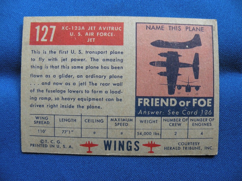 1952 Herald Tribune Wings Plane XC-123A Jet Avitruc Air Force Jet #127 ...