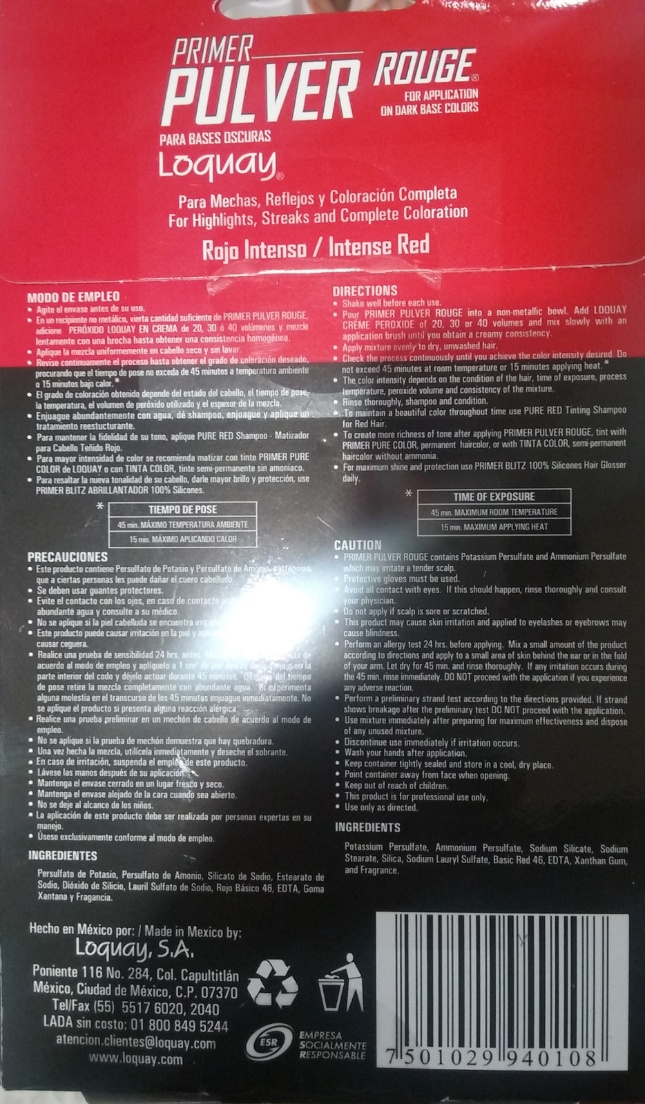 LOQUAY: Primer en polvo, decolorante y pigmento rojo, todo en uno ...