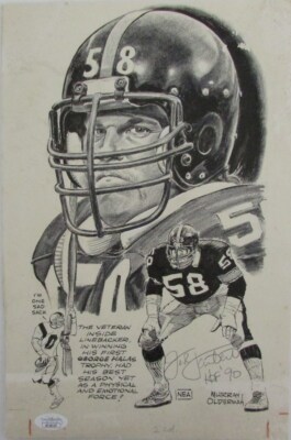 Jack Lambert HOF Autographed 8.5x13 Orig Olderman Drawing 1/1 Steelers ...