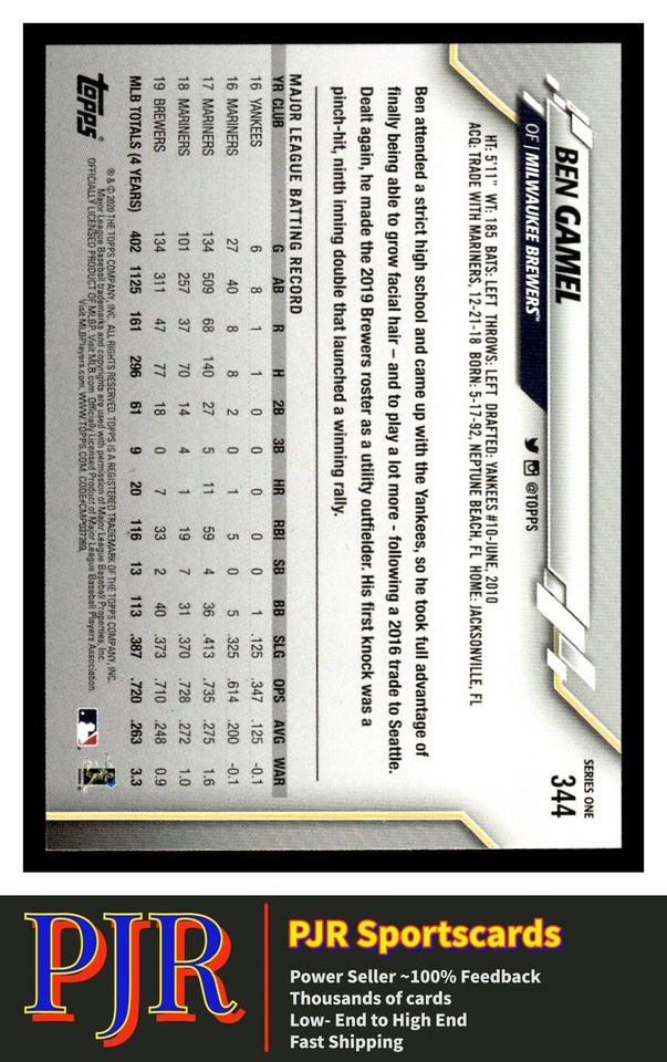 2020 Topps #344 Ben Gamel Milwaukee Brewers | eBay