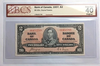 1937 Bank Of Canada $2 Coyne-Towers – BCS EF40 Original – Sharp Colour ...