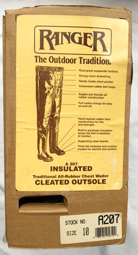 RANGER Insulated Rubber Chest Waders - Size 10 - Cleated Outsole - A207 ...