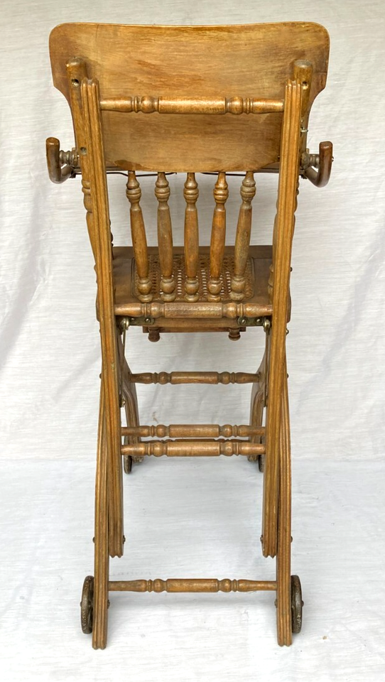 Antique Wooden Oak Cane Convertible Mechanical Baby High Chair & Rocker ...