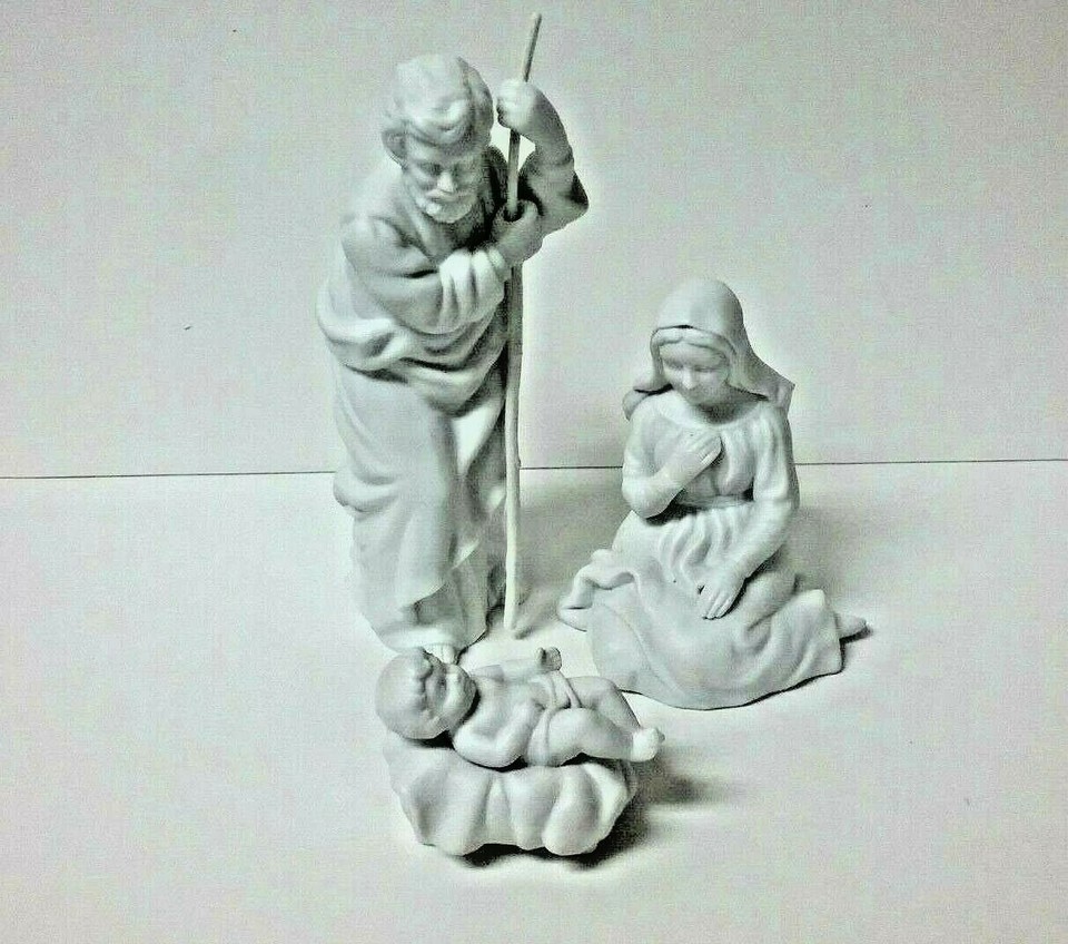 1981 Nativity figurines 3 Pc white porcelain bisque Mary Joseph Baby ...
