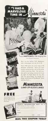 1951 Minnesota Tourism PRINT AD I Had a Marvelous Time Janette Davis ...