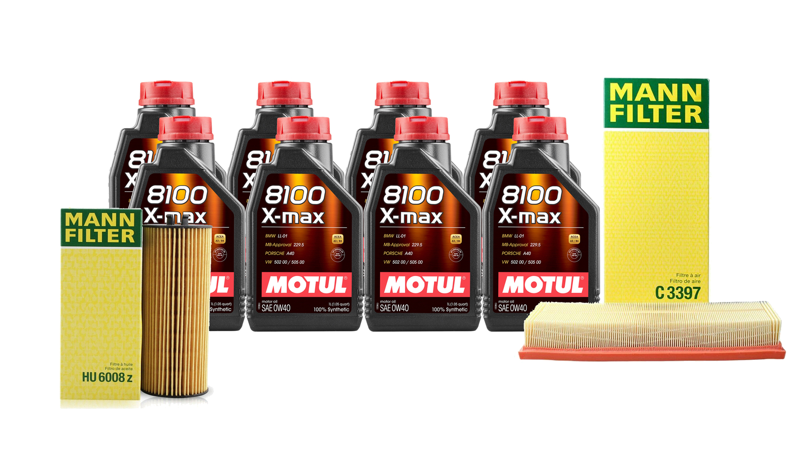 8L Motul 8100 XMAX 0W40 Mann Filter Motor Air Oil Change Kit X222 ...