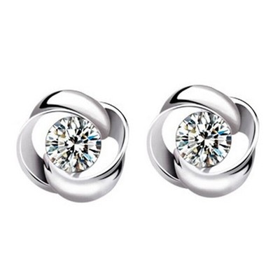 925 Sterling Silver Crystal Whirl Earrings Stud Womens Simple Jewelry ...