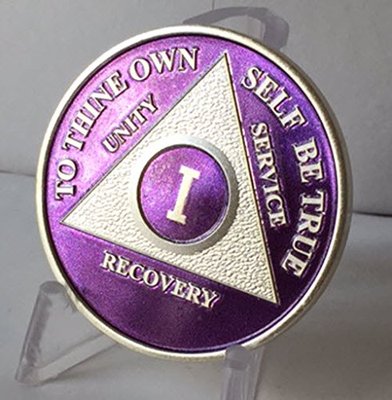 Purple & Silver Plated 1 Year AA Chip Alcoholics Anonymous Medallion ...