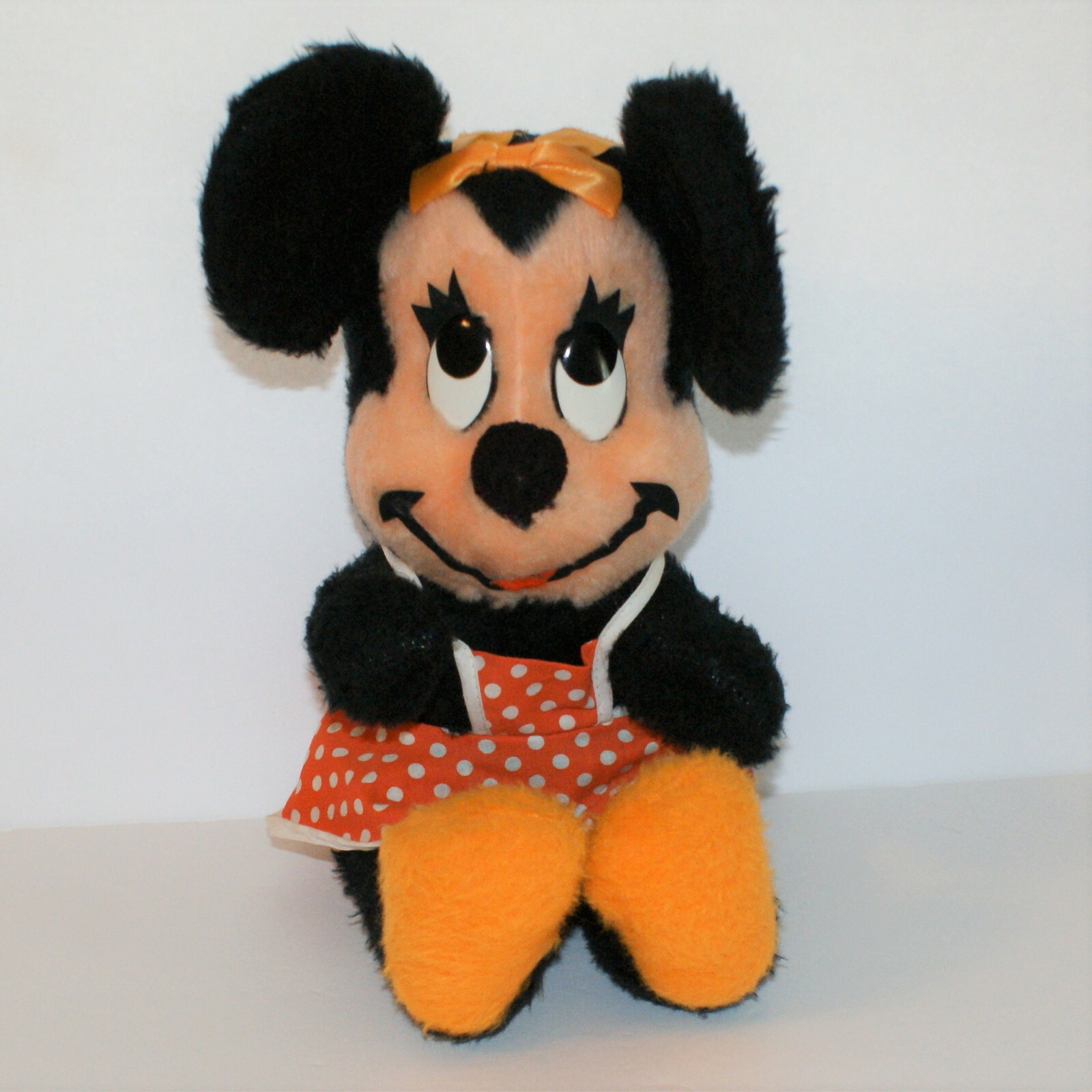 Minnie Mouse Plush Orange Polka Dot Dress Vtg Stuffed California Toys ...