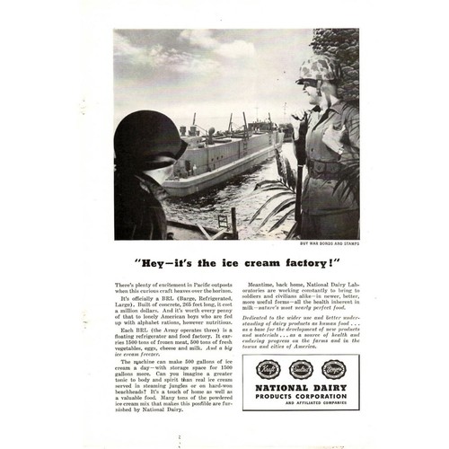 1945 National Dairy Products Print Ad "Hey-it's the ice cream factory ...