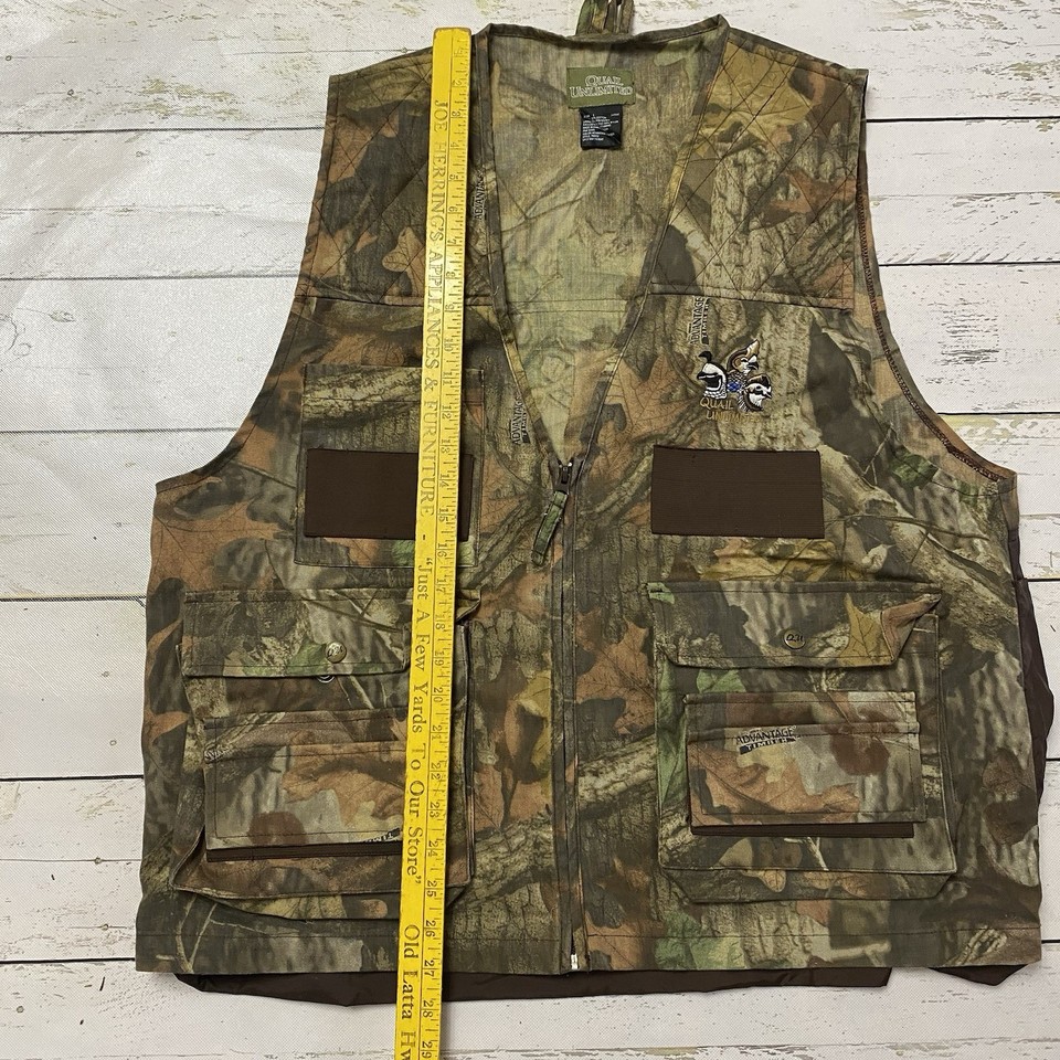 Quail Unlimited Mens L Hunting Vest Dove Hunter Woods Timber Camo Shell ...