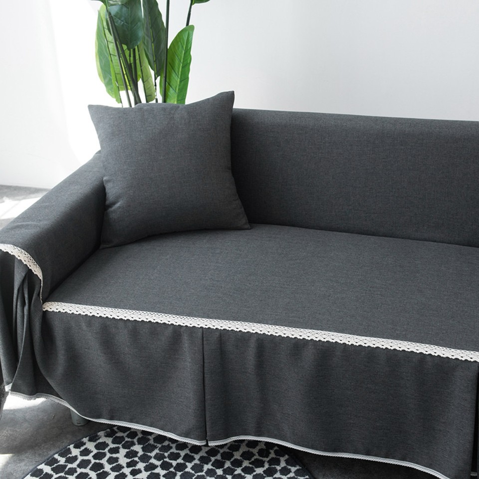 1/2/3/4 Seater Sofa Cover Knitted Cotton Linen 1-Piece Slipcover Couch ...