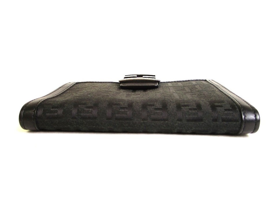 Auth FENDI Zucca Canvas Black Canvas Leather Bifold Wallet Compact ...