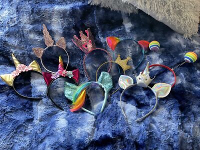 Lot of 9 Head Bands Princess, Unicorn, Rainbow Dash, Crown, Cat Ear ...