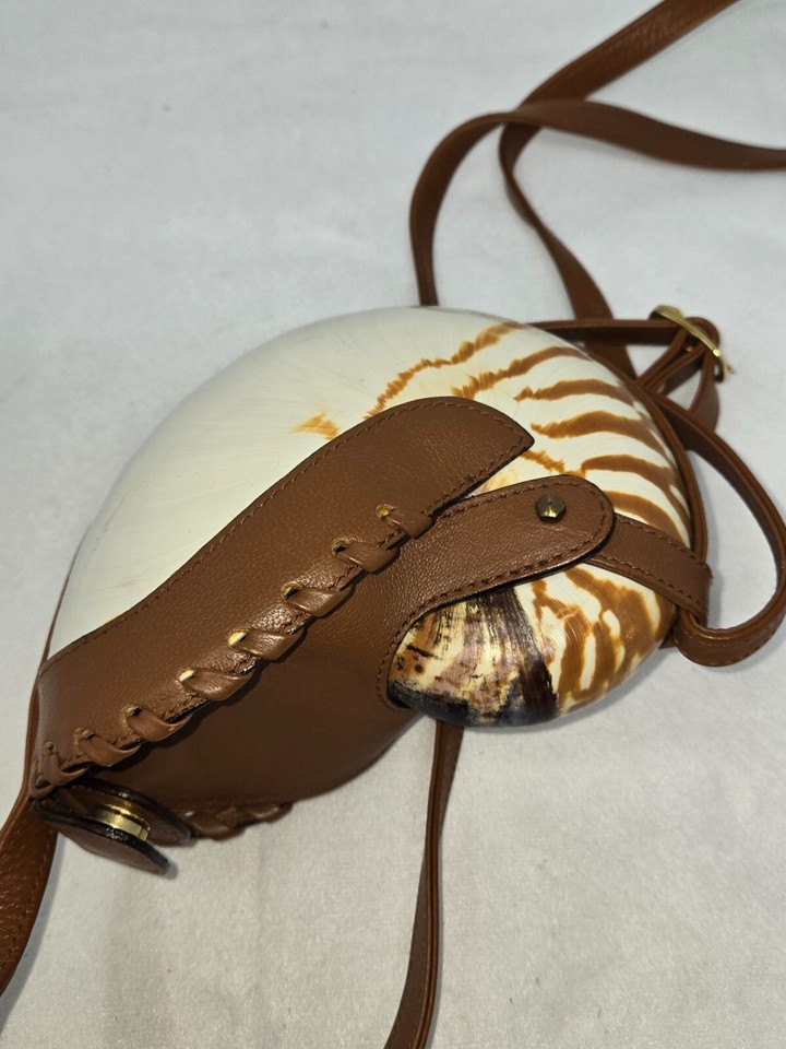 VINTAGE GENUINE NAUTILUS SHELL CONCH WOMEN'S EVENING SHOULDER STRAP BAG ...