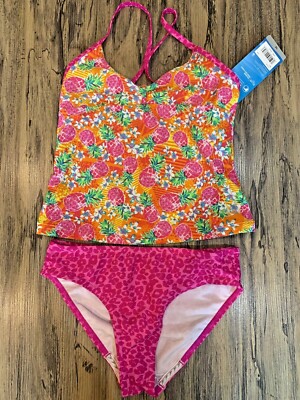 Speedo Girls Orange Multicolor Two Piece Swim Set Pineapple Print Size ...