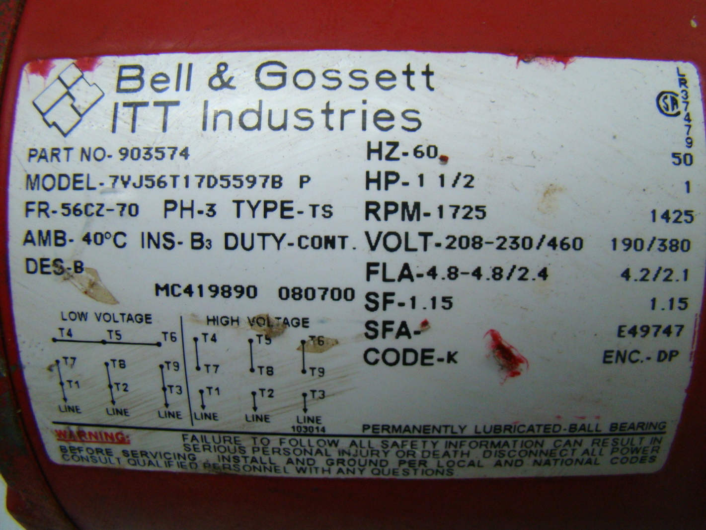 Bell and Gossett 1.5" 60 Pump 1.5HP 208-230/460v 1-1/2 X 7 | eBay