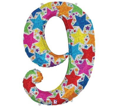40" Number 9 - Holographic Stars Megaloon Foil Mylar Party Balloon ...