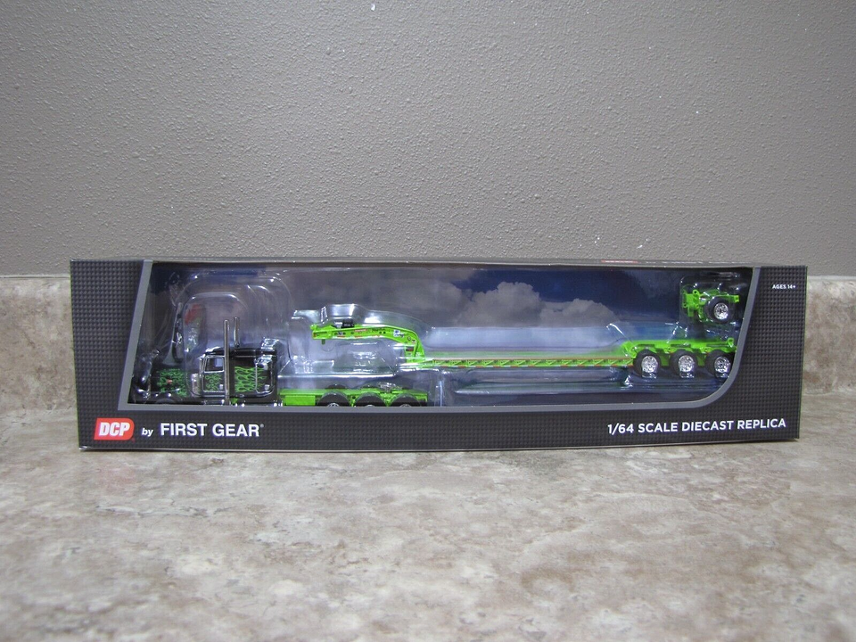 DCP 1/64 Black Lime Green Flames Peterbilt 389 Fontaine Lowboy Trailer ...