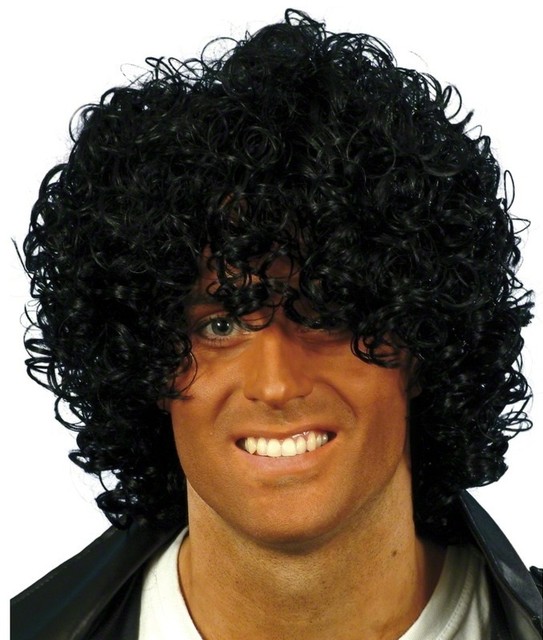 1980s Black Curly Afro Wet LOOK Wig Perm Michael Jackson Fancy Dress ...