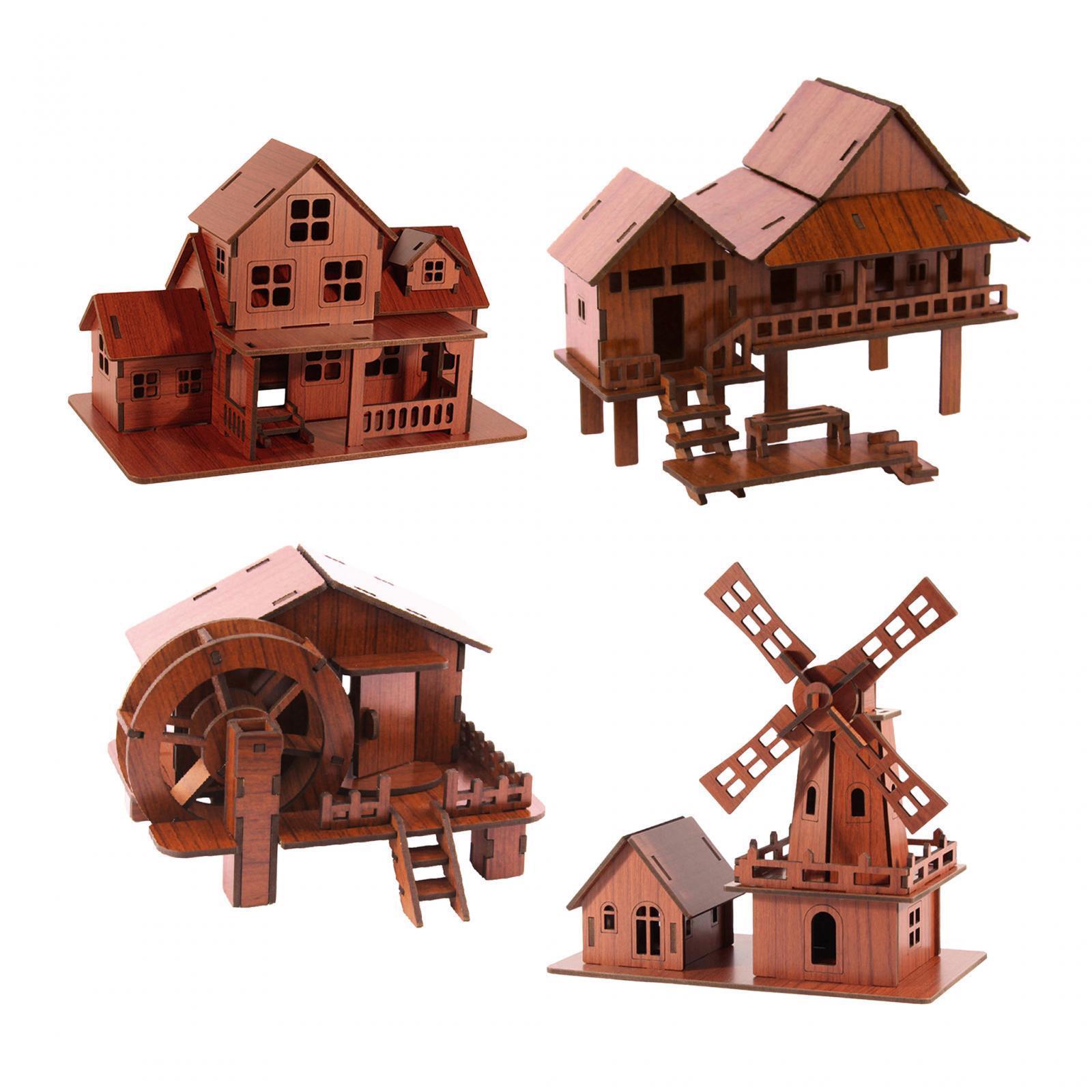 3D Wooden Puzzle House Kids Construction Toy Cabin Building DIY Kits ...