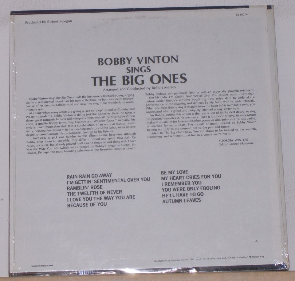 Bobby Vinton - Sings The Big Ones - Vinyl LP Record Album - Excellent ...
