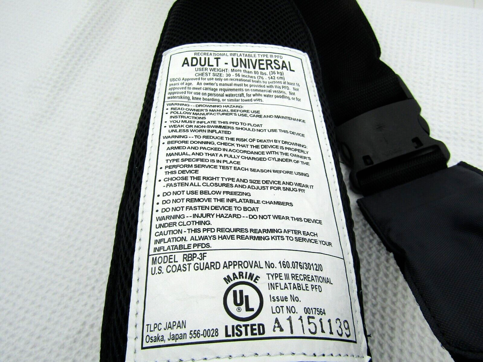 MTI Manual Inflatable Belt Pack Life Jacket Adult Universal PFD Type ...