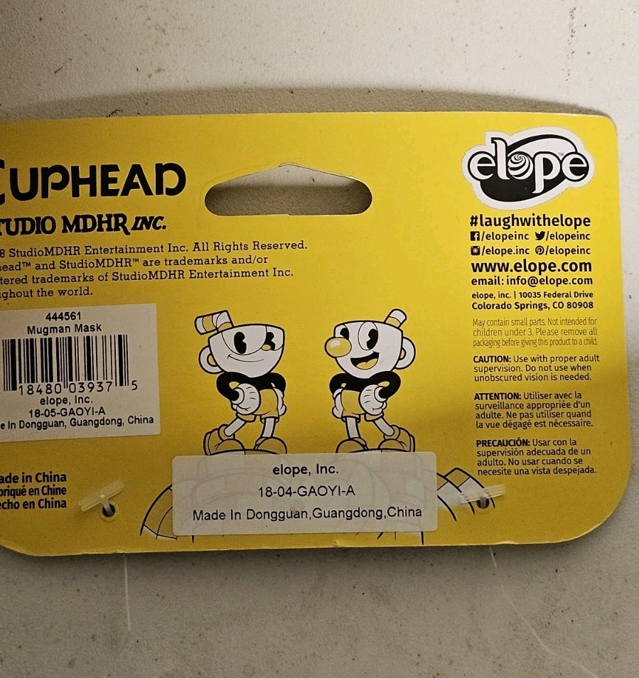 Elope By Studio MDHR Mugman CupHead Halloween Mask Costume Plastic ...