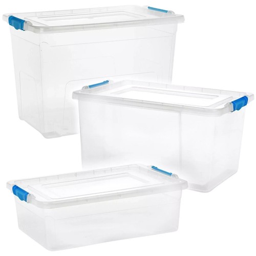 Clear Plastic Storage Boxes with Clip On Lids Box Home Office Kitchen ...